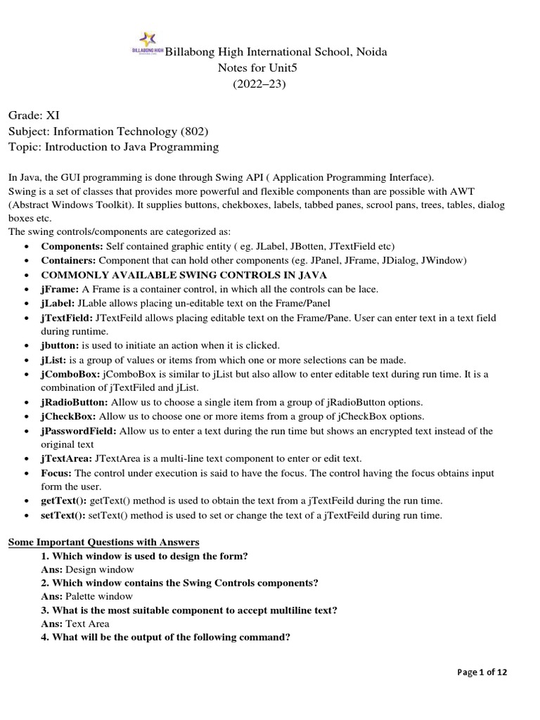 GRADE 11th JAVA CONCEPTS | PDF | Software | Computer Engineering