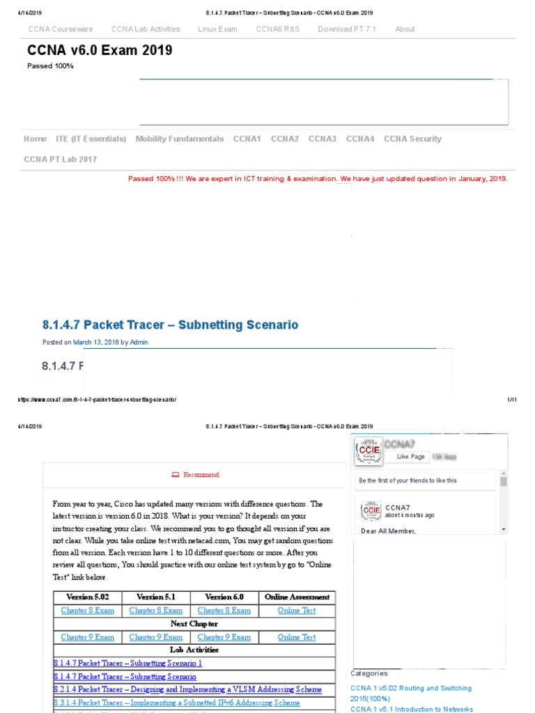 8.1.4.7 Packet Tracer - Subnetting Scenario - CCNA v6.0 Exam 2019 PDF ...