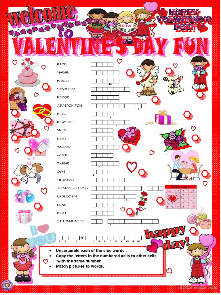 Valentine's Day Crosswords, Warm Up | PDF