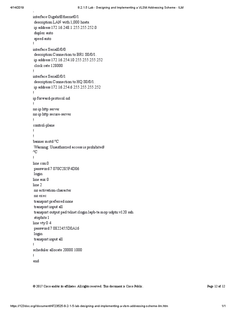 8.2.1.5 Lab - Designing and Implementing A VLSM Addressing Scheme - ILM12 PDF | PDF