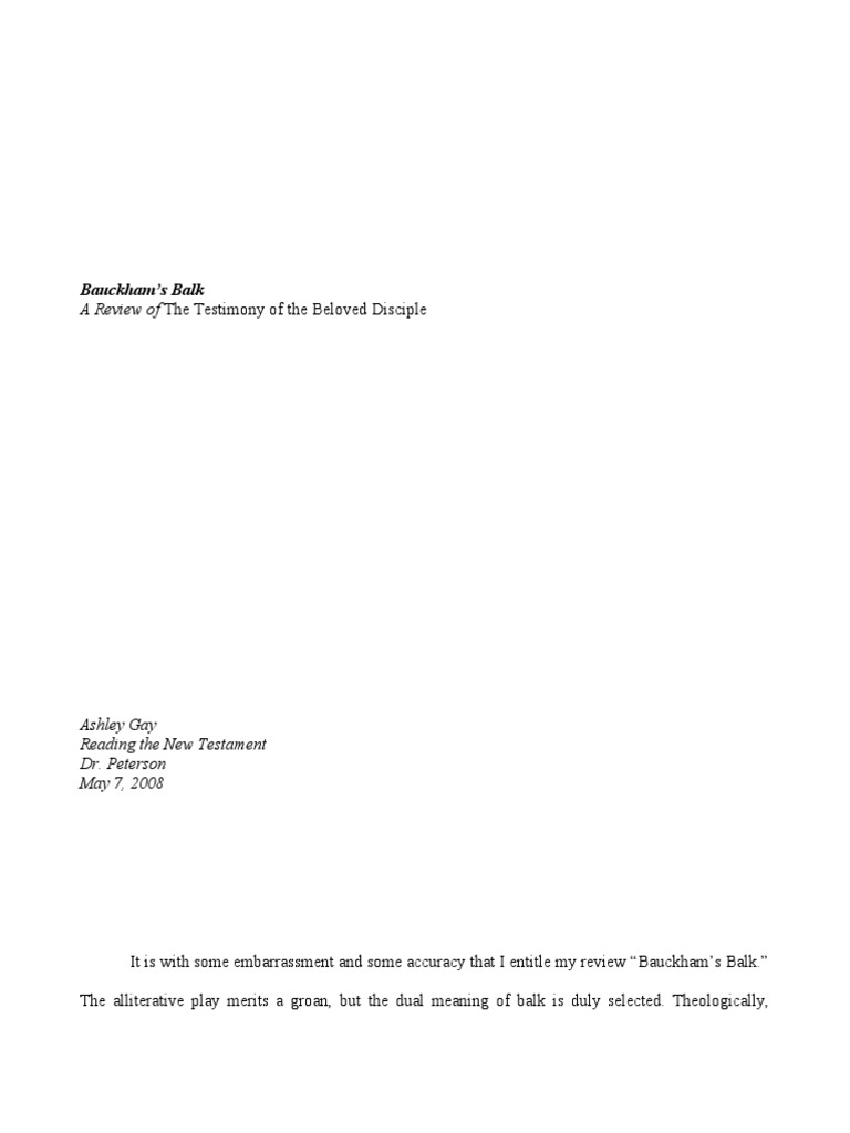 Bauckham S Balk A Review of The Testimon | PDF | Gospel Of John | John ...