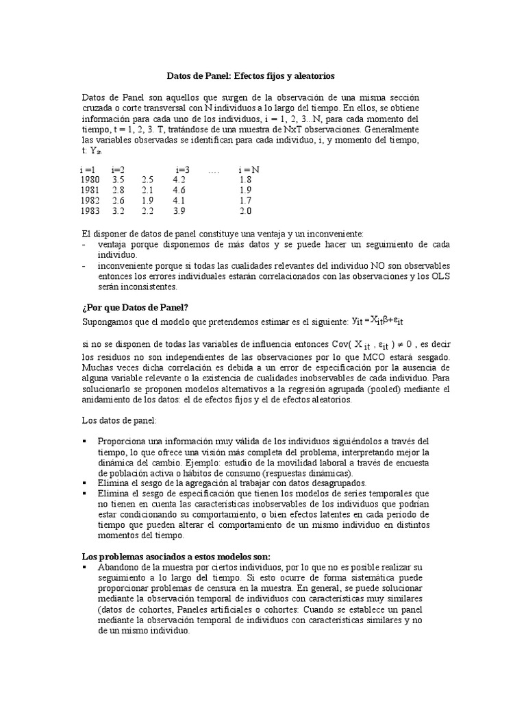 Análisis de datos de panel: modelos de efectos fijos y aleatorios | PDF ...