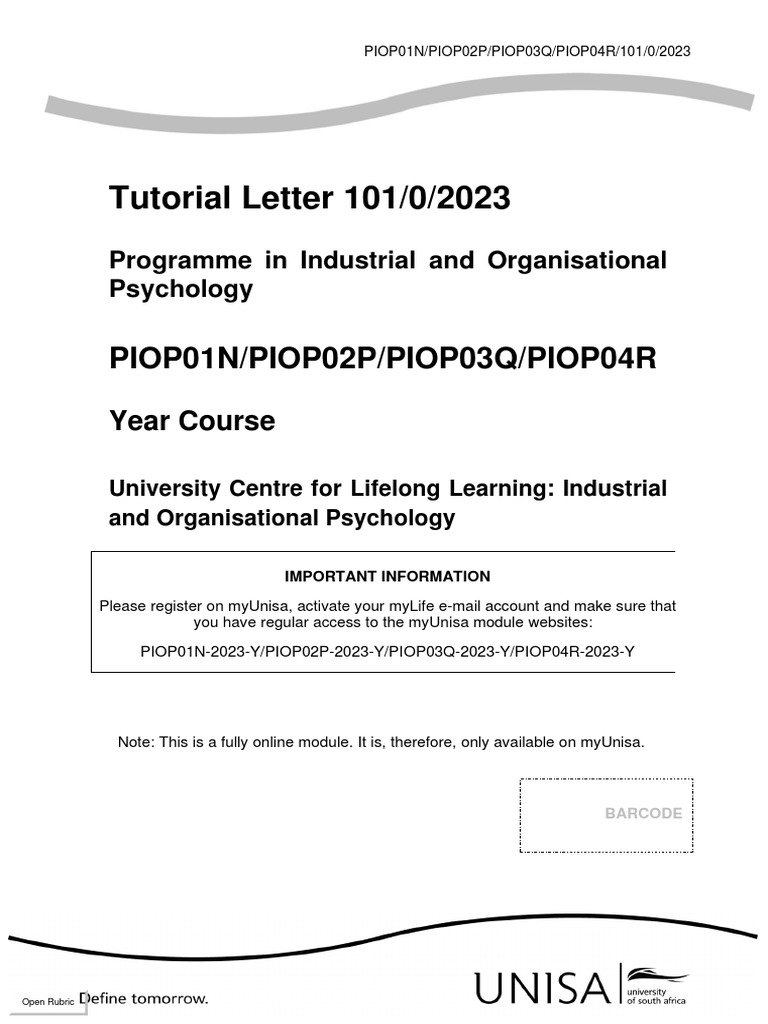 PIOP-Tutorial Letter 101 & Assignment Questions | PDF | Industrial And Organizational Psychology ...