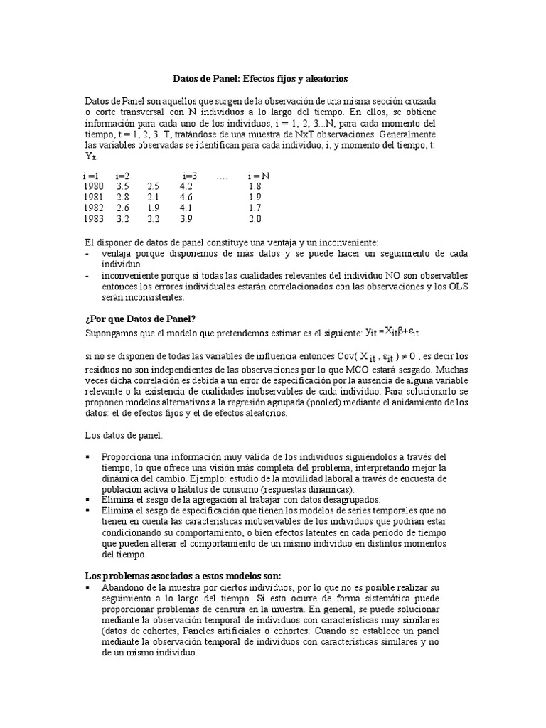 Datos de Panel | PDF | Mínimos cuadrados ordinarios | Diferencia