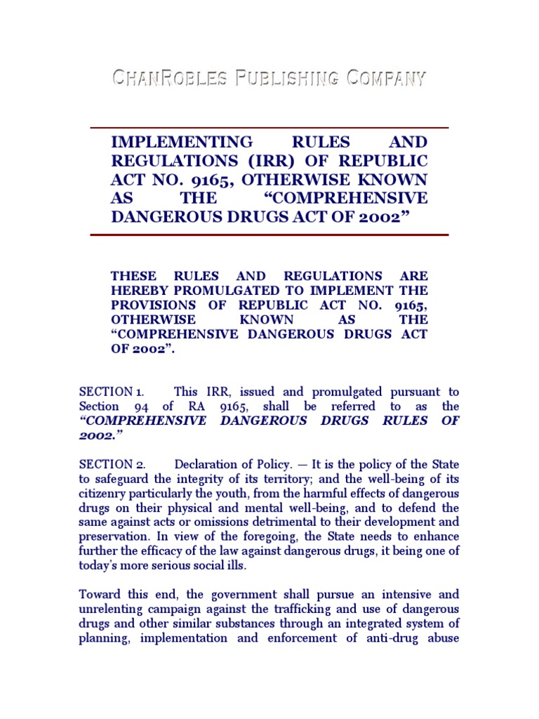 REPUBLIC ACT No. 9165. IMPLEMENTING RULES & REGULATIONS PDF | PDF | Asset Forfeiture | Opium