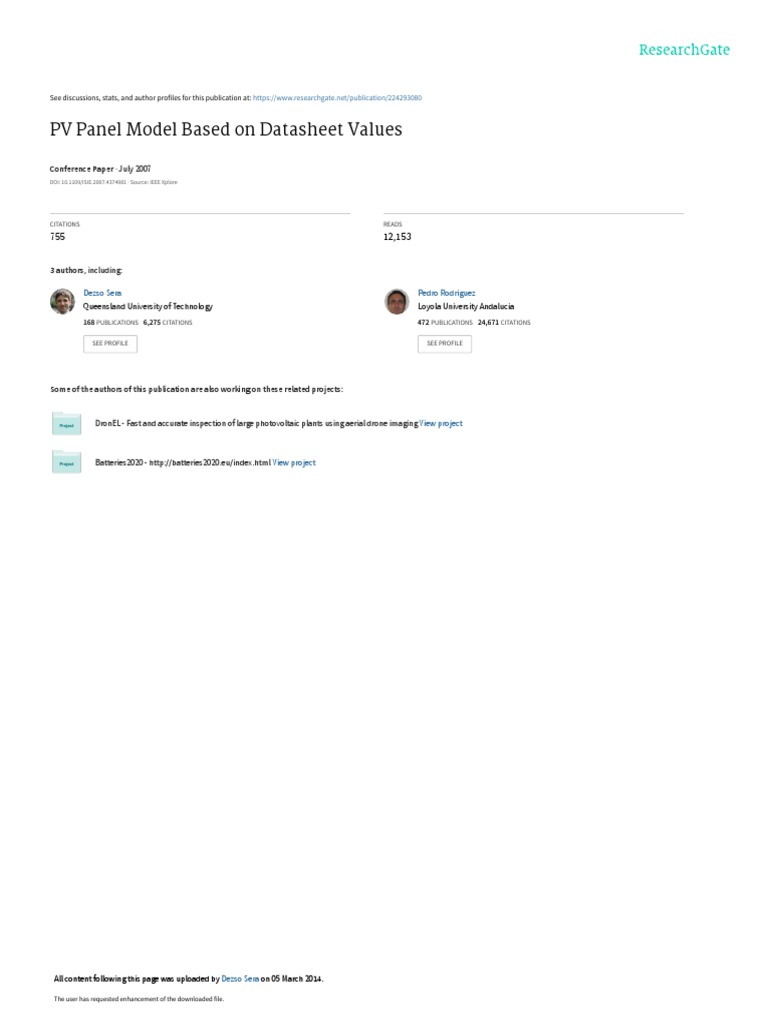 PV Panel Model Based On Datasheet Values PDF | PDF | Photovoltaics ...