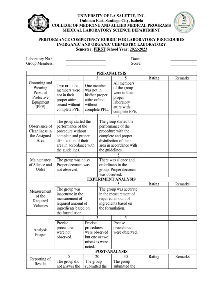 Rubrics For Lab | PDF | Laboratories | Science