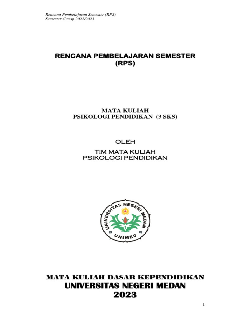 RPS MK PSIKOLOGI PENDIDIKAN 2023 UTK TIM | PDF