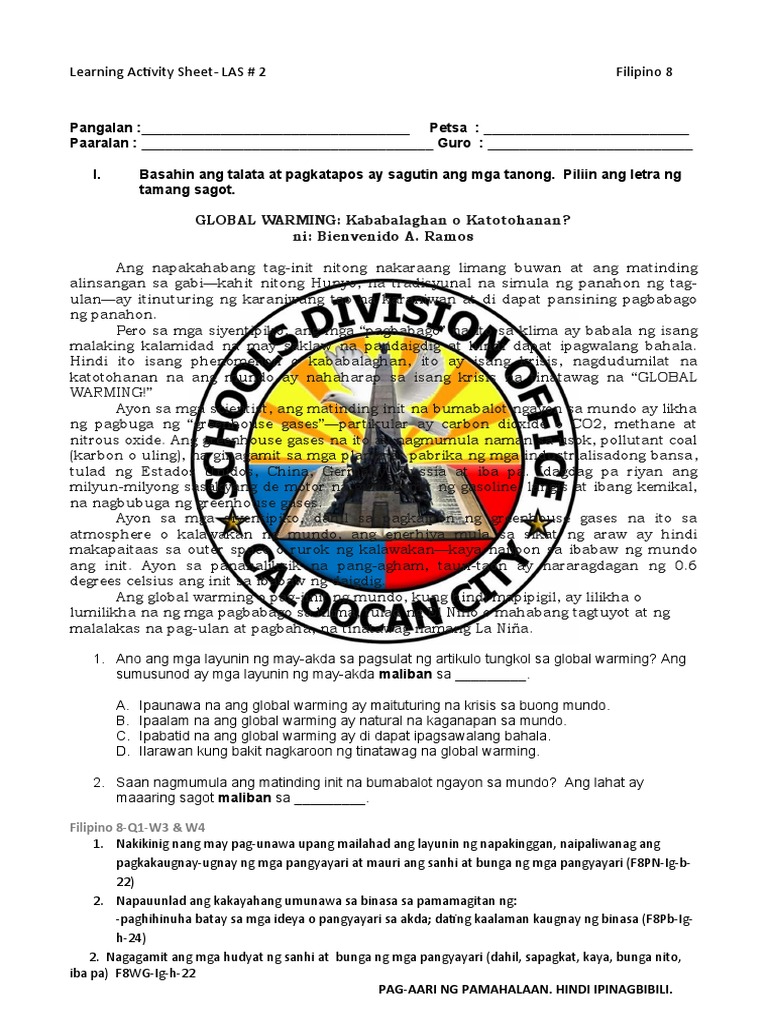 Filipino 8-Q1-LAS2 | PDF