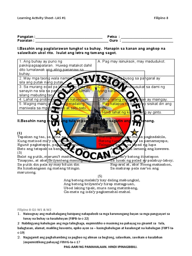 Filipino 8-Q1-LAS1 | PDF