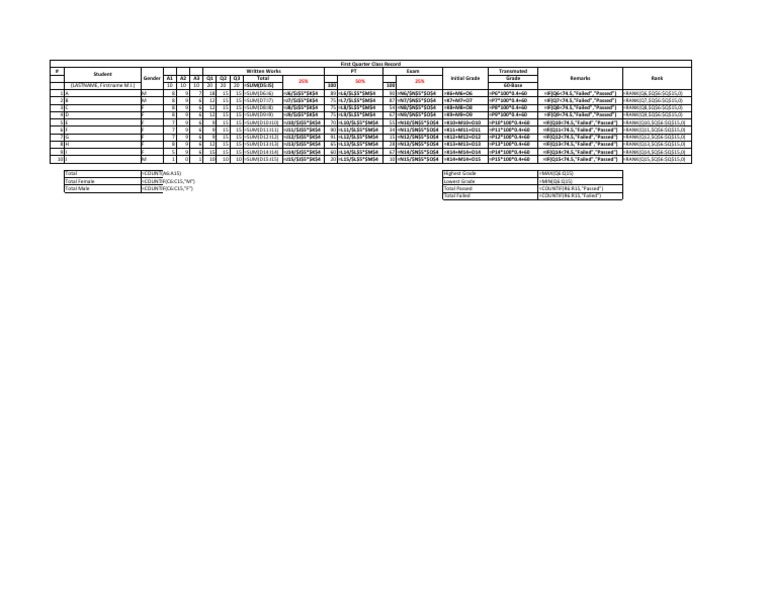 Simple Class Record Formulas | PDF Simple Class Record Formulas | PDF