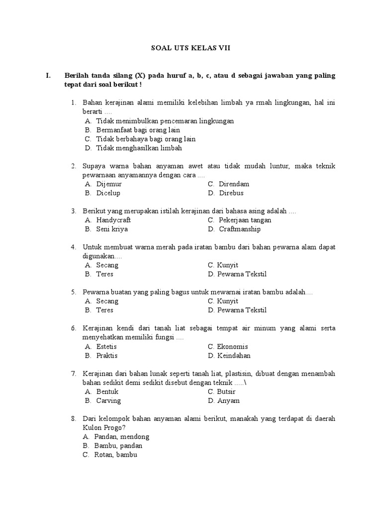 Soal Uts Kelas Vii | PDF