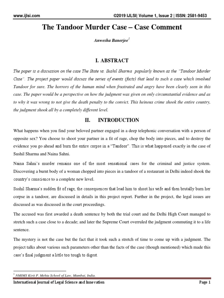 The Tandoor Murder Case - Case Comment | PDF | Crimes | Crime & Violence