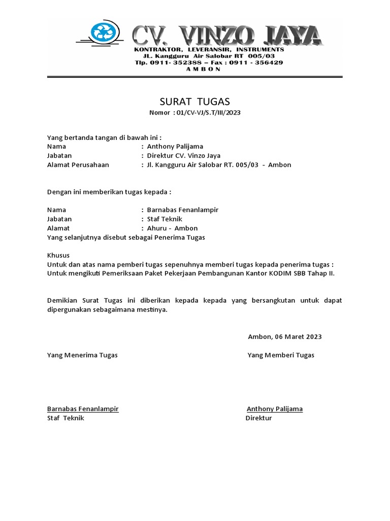 Surat Tugas Arman | PDF
