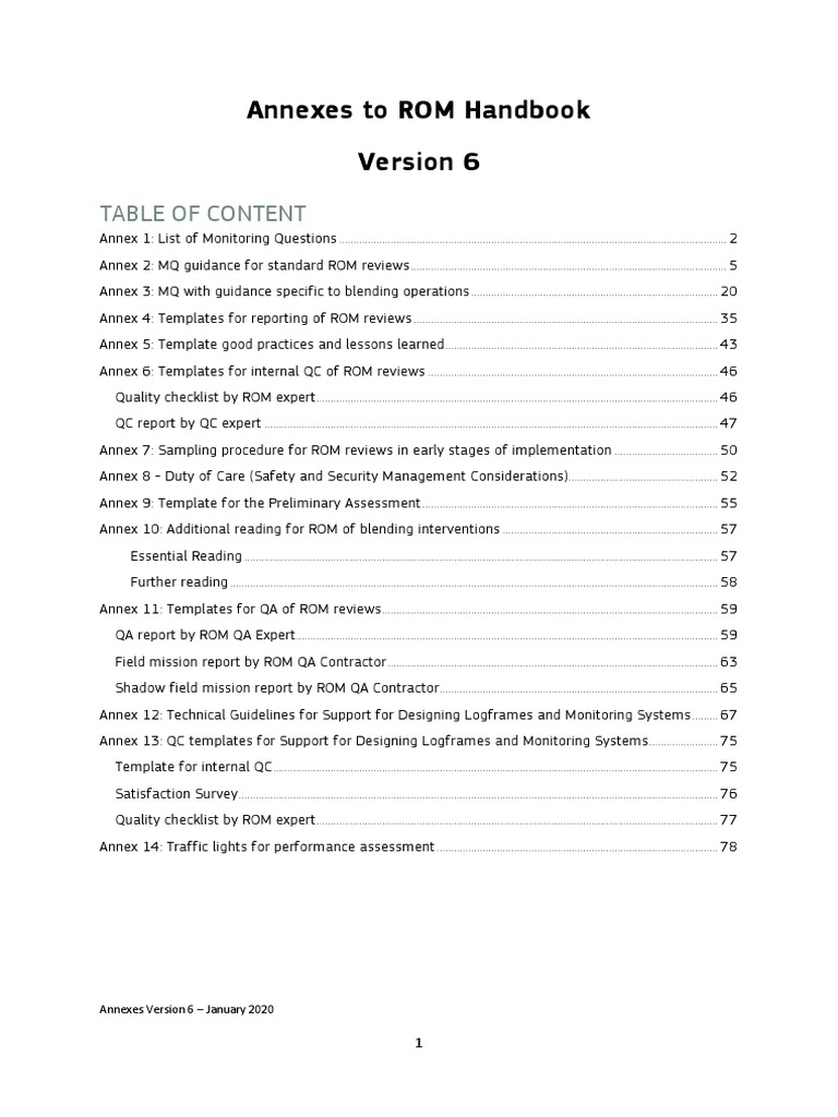 ROM HB v. 6 Annexes - EN | PDF | Sustainability | Governance