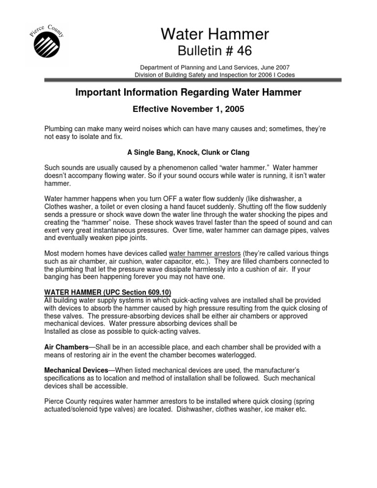 Understanding Water Hammer and Solutions | PDF | Home & Garden