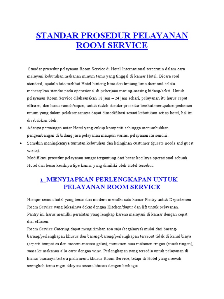 Standar Prosedur Room Service Hotel | PDF