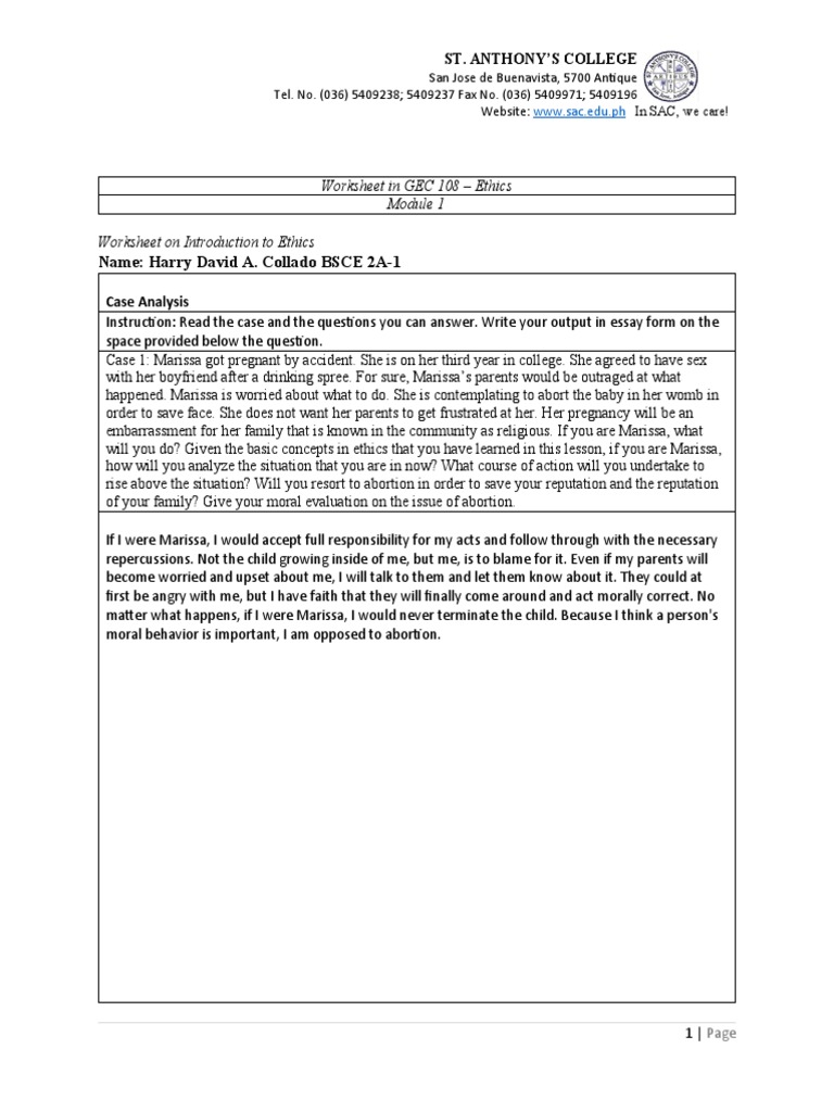 Worksheet 1 Introduction To Ethics | PDF | Social Institutions ...