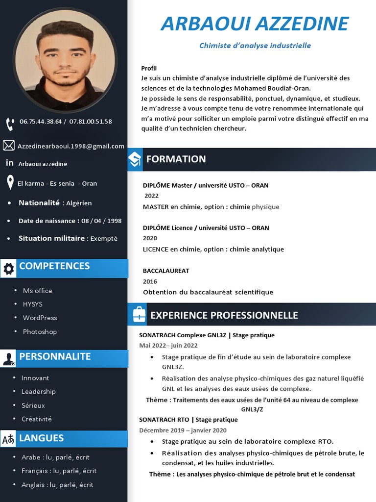 CV Azzedine Arbaoui 2023 | PDF | Chimie