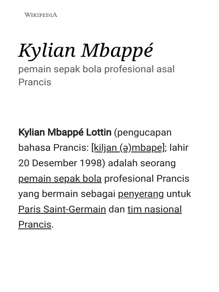 Kylian Mbappé - Wikipedia Bahasa Indonesia, Ensiklopedia Bebas PDF | PDF