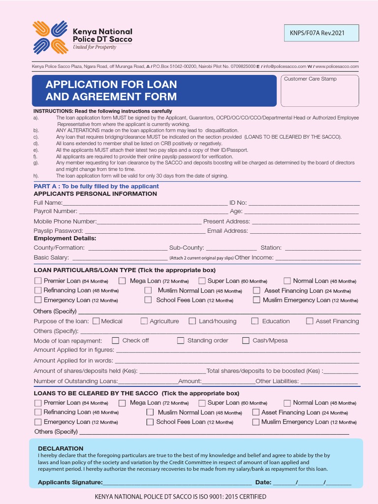 KNPS Loan Form 0921 PDF | PDF | Loans | Deposit Account