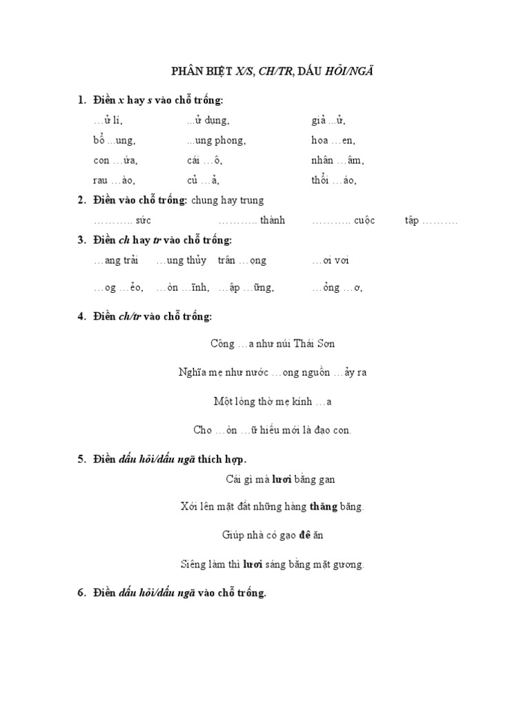 Phân biệt x-s, tr-ch, dấu hỏi-dấu ngã | PDF
