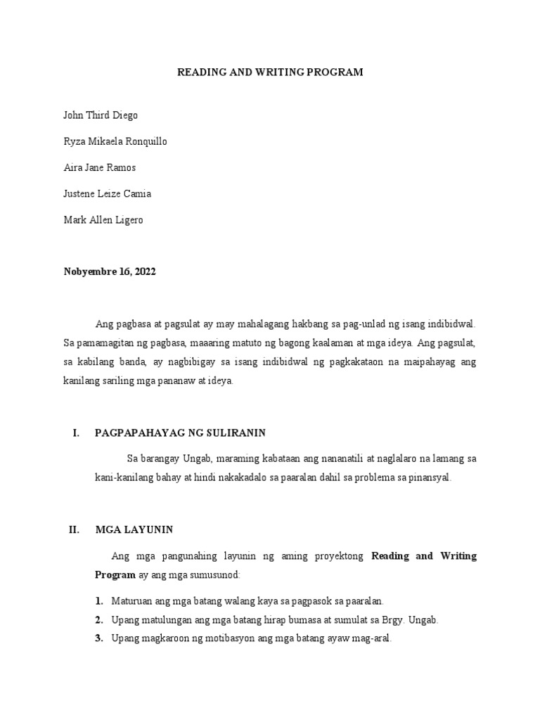 Reading and Writing Program | PDF