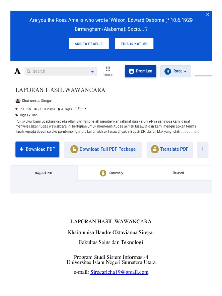 LAPORAN HASIL WAWANCARA - Khairunnisa Siregar - Academia - Edu PDF | PDF