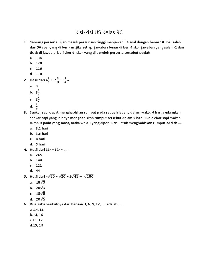 Kisi-Kisi US 9C PDF | PDF