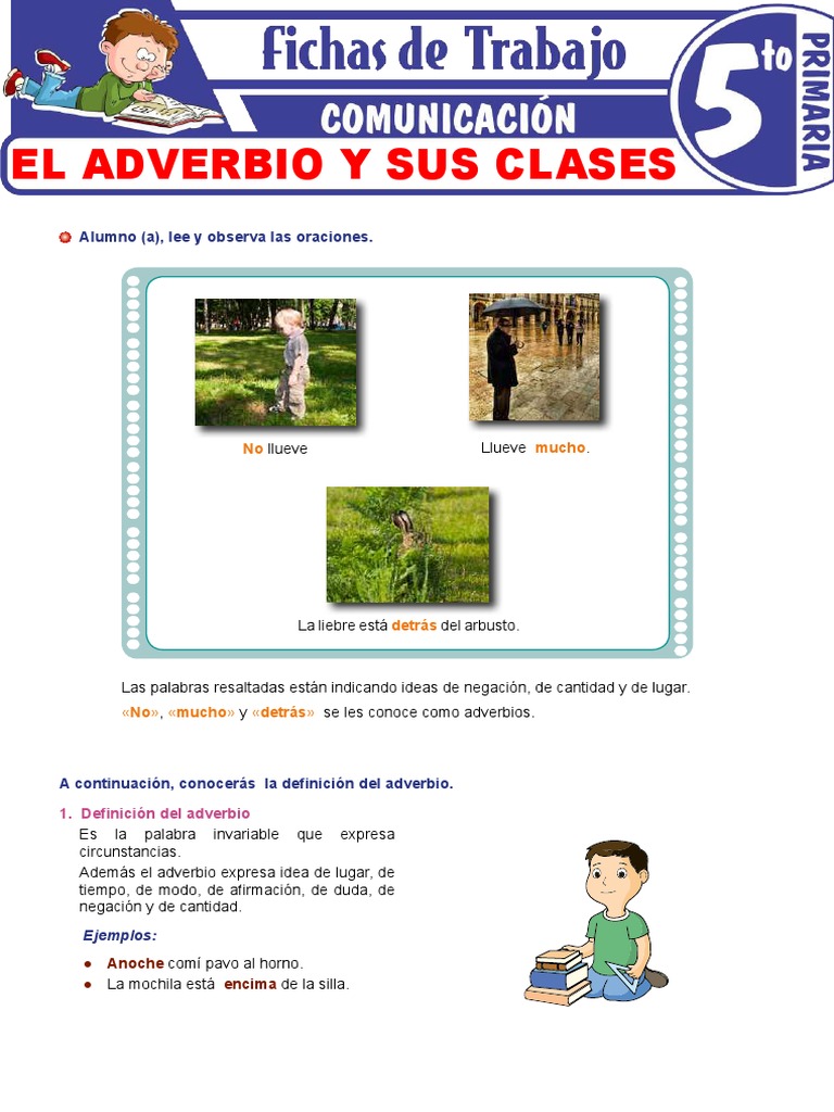 El Adverbio y Sus Clases para Quinto Grado de Primaria | PDF | Adverbio | Mecánica del lenguaje