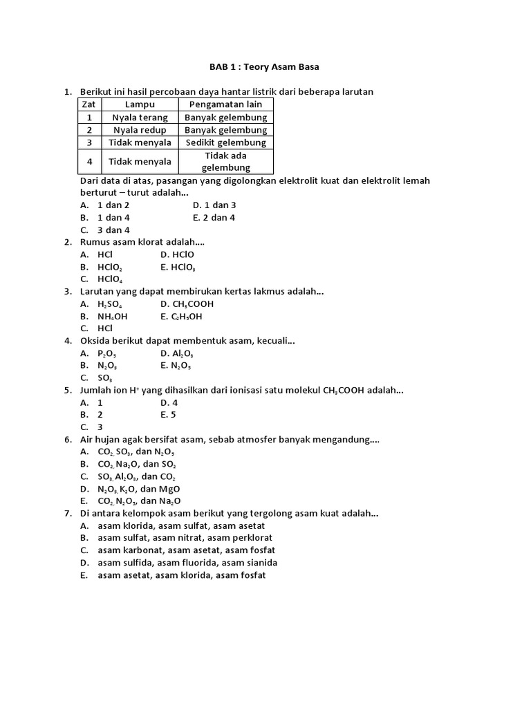 BAB 1: Teory Asam Basa | PDF