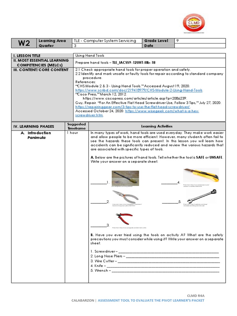 Tle Ict Cy9 W2 PDF | PDF | Screw | Tools