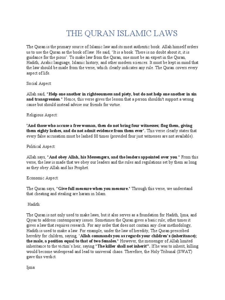 The Quran Islamic Laws | PDF | Muhammad | Hadith