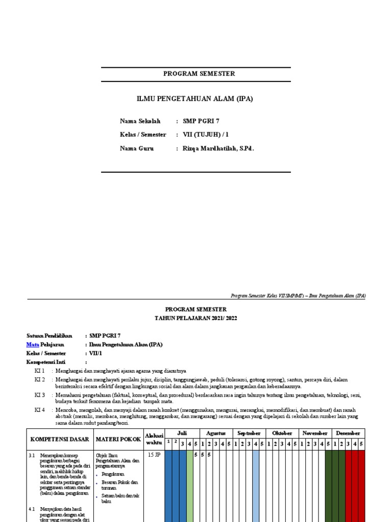 Program Semester Ipa 7 | PDF