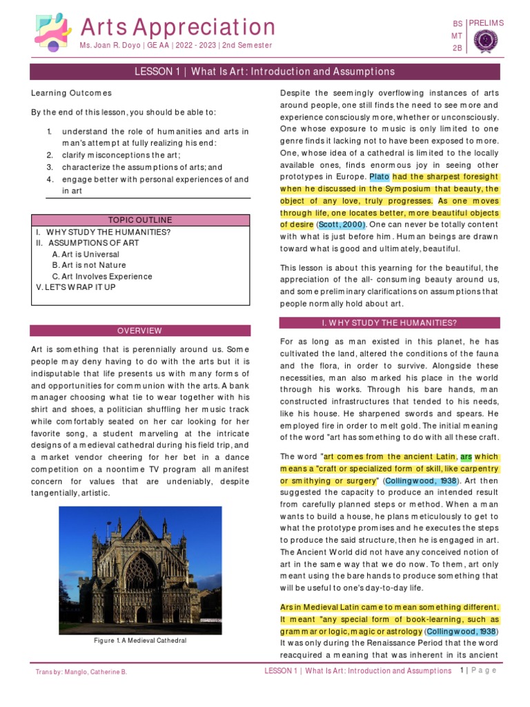GE AA LESSON 1 4 Prelim Transes Final | PDF | Experience | Paul Cézanne