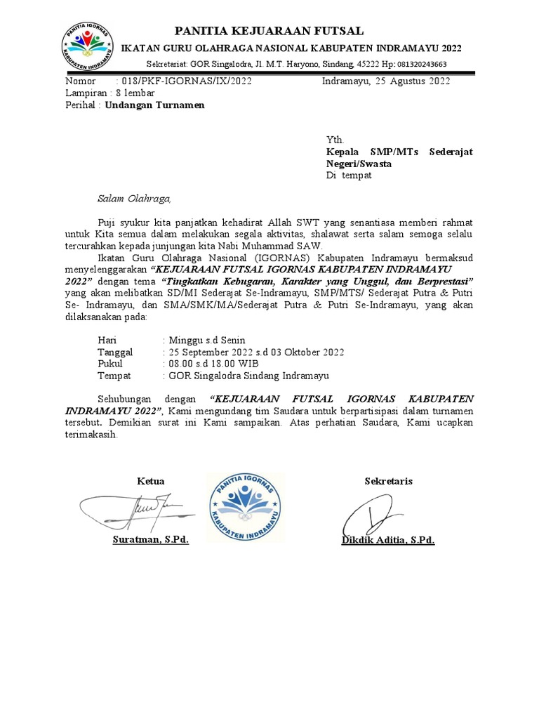 Undangan Kejuaraan Futsal IGORNAS 2022 | PDF