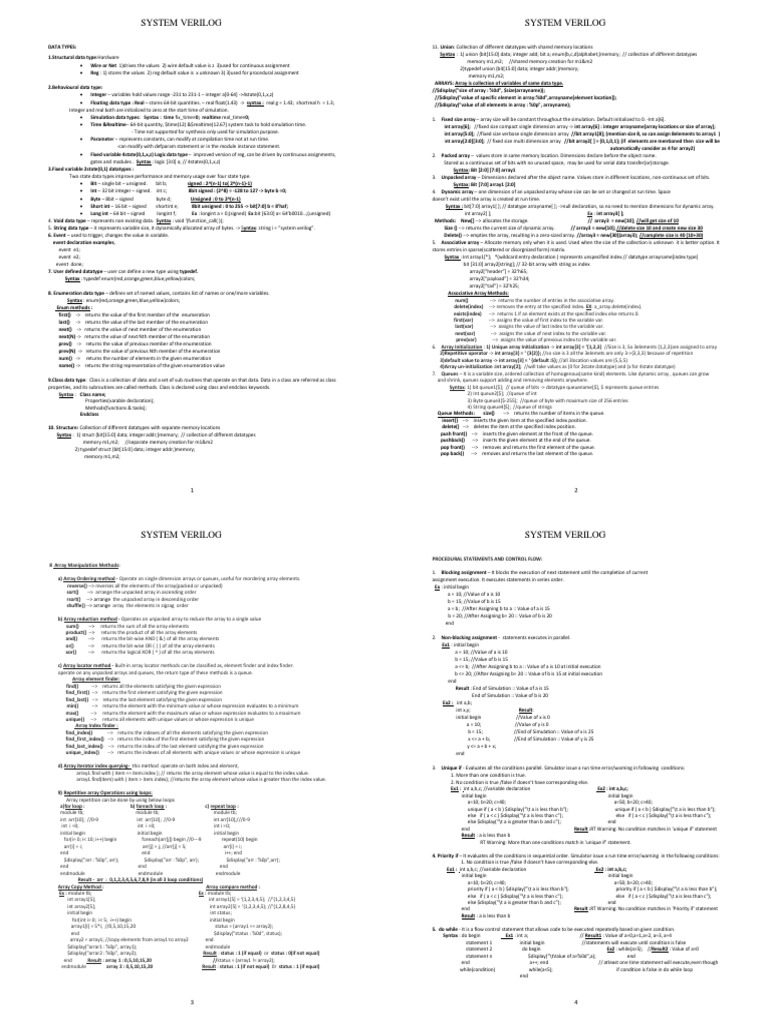 System Verilog Quick View 4pages Pdf Parameter Computer Programming Data Type 