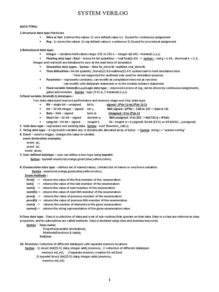System Verilog Quick View New PDF | PDF | Parameter (Computer Programming) | Class (Computer ...