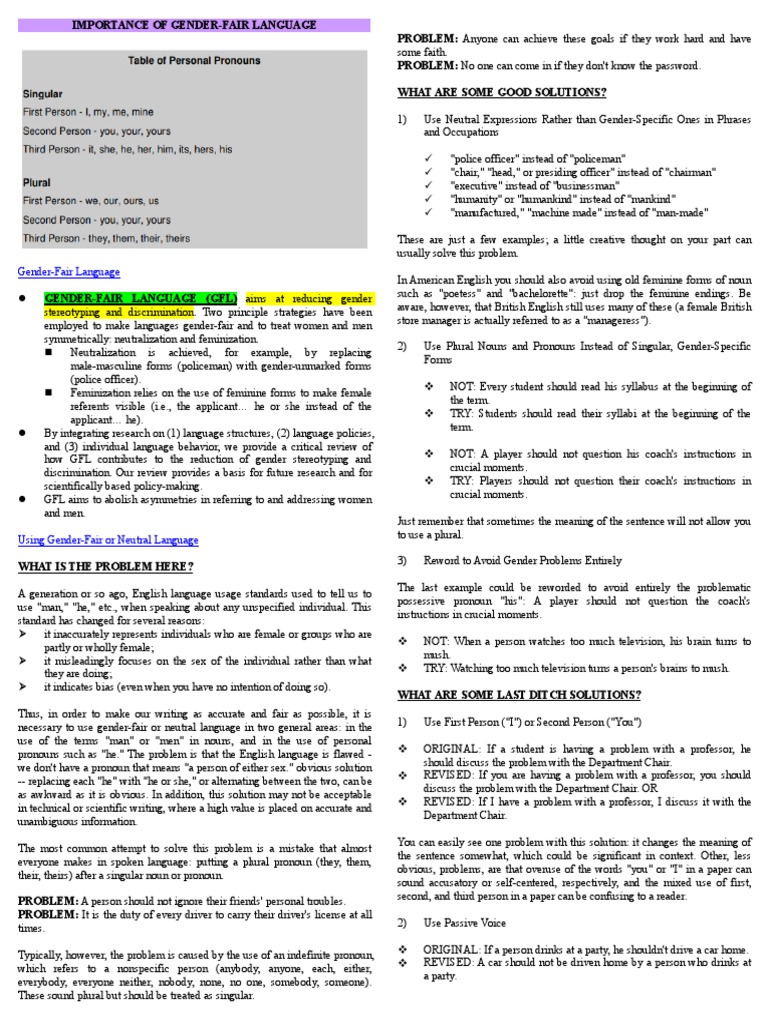 Module 1 Gender Fair Language PDF | PDF | Sexism | Grammatical Gender