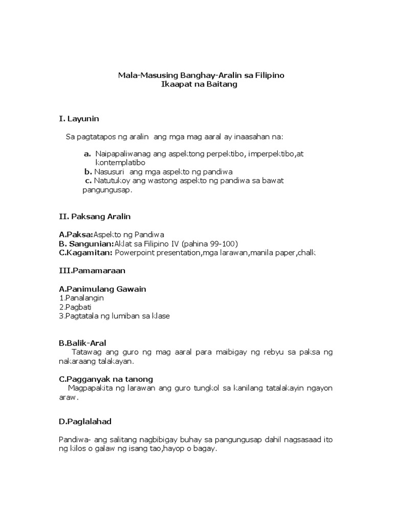 Mala Masusing Banghay Aralin 4 | PDF