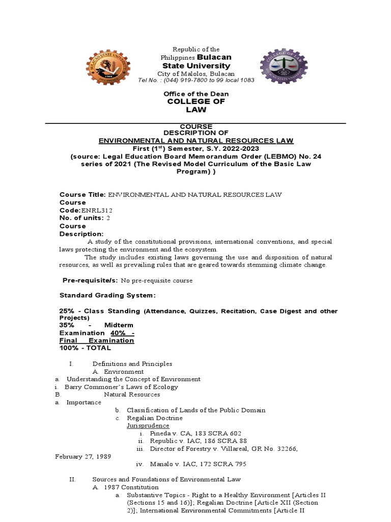 ENVI - Syllabus 3B | PDF | Law