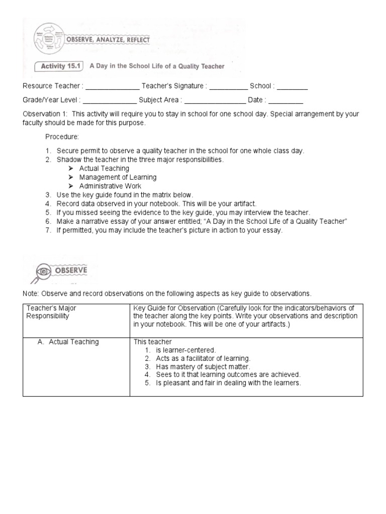 Teacher Observation Guide | PDF | Teachers | Learning