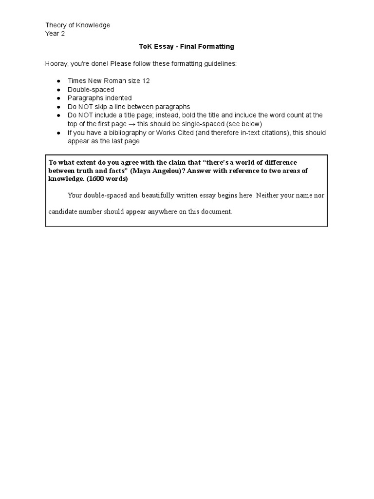 ToK Essay Formatting Guide | PDF | Language Arts & Discipline