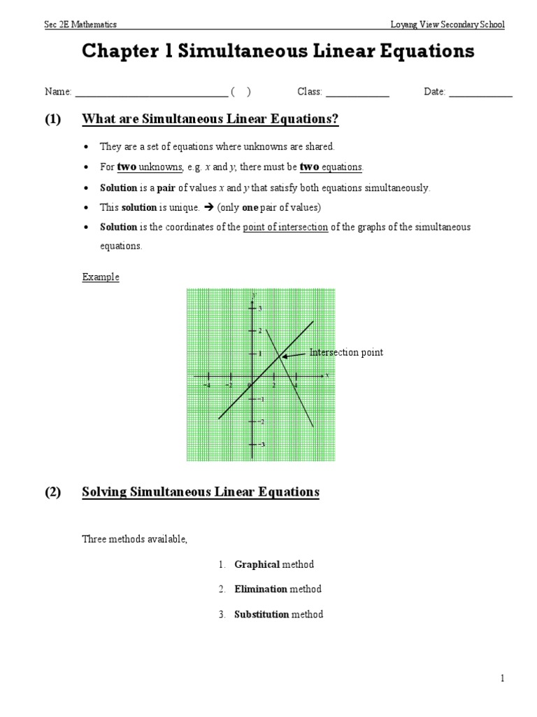 1.1 Simultaneous - Equations | PDF | Equations | System Of Linear Equations