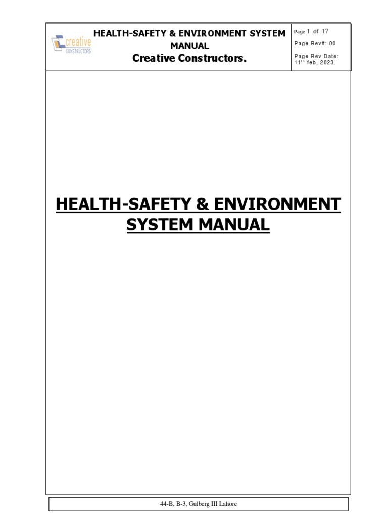 HSE SYSTEM MANUAL CREATIVE CONSTRUCTORS (Rev 0002) | Download Free PDF ...