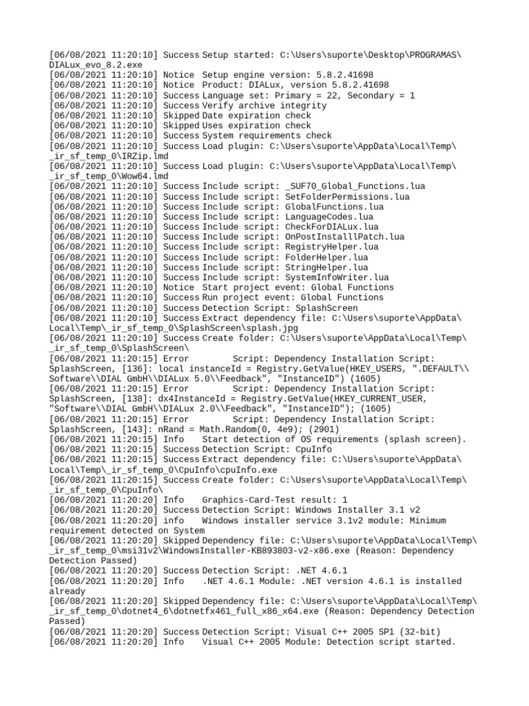 DIALux Setup Log | PDF | 64 Bit Computing | Windows Registry