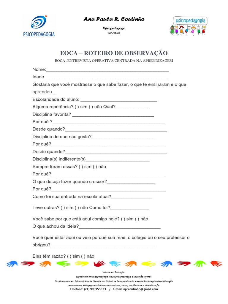 Roteiro de Observação Eoca | PDF | Pedagogia