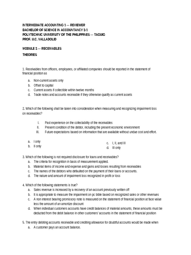IntAcc 1 Reviewer - Module 2 (Theories) | PDF | Bad Debt | Debits And ...