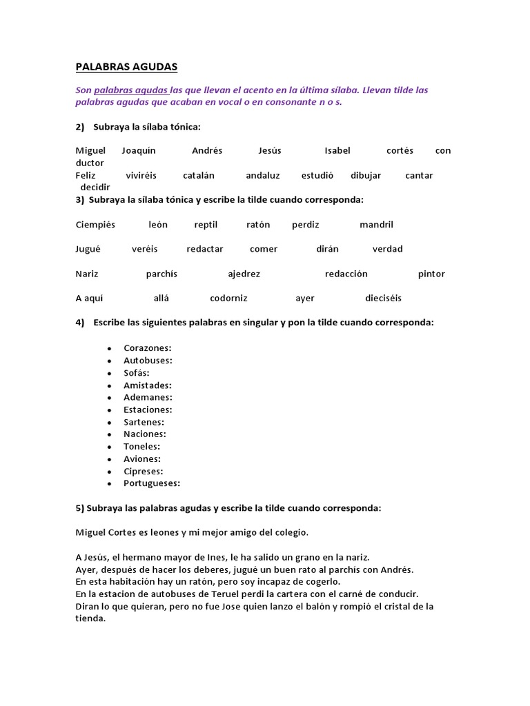 Acentuación y Tildes en Palabras Agudas | PDF | Lingüística