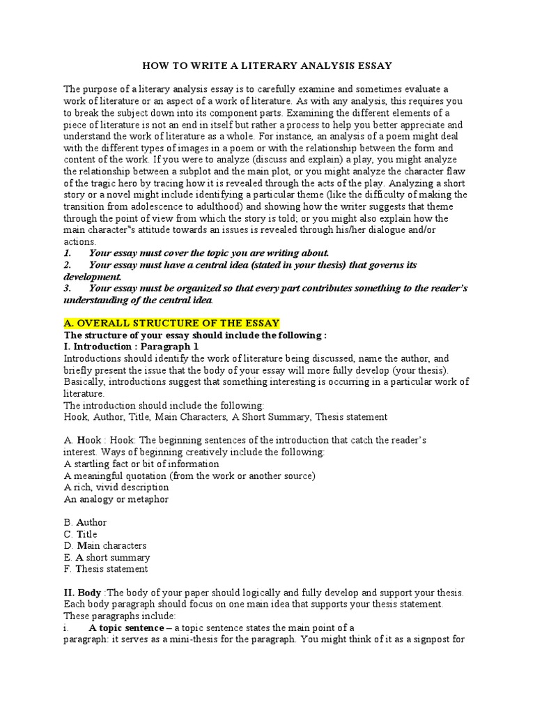 How To Write A Literary Analysis Essay | PDF | Essays | Ellipsis